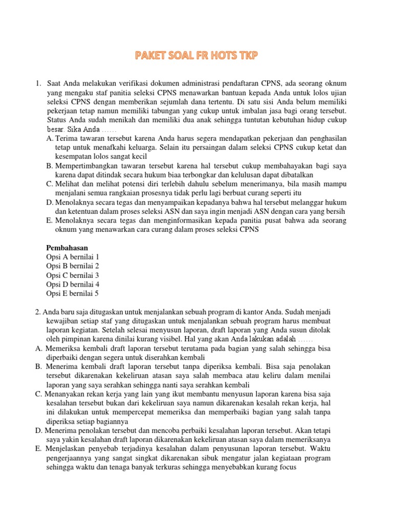 Pembahasan Paket Soal FR Hots TKP | PDF