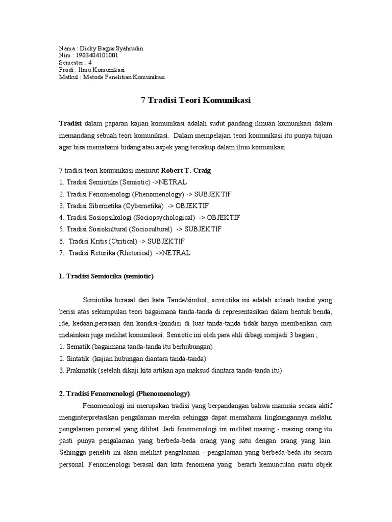 Resum 7 Tradisi Teori Komunikasi | PDF