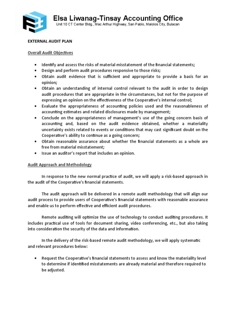 Elsa Liwanag-Tinsay Accounting Office: External Audit Plan | PDF ...