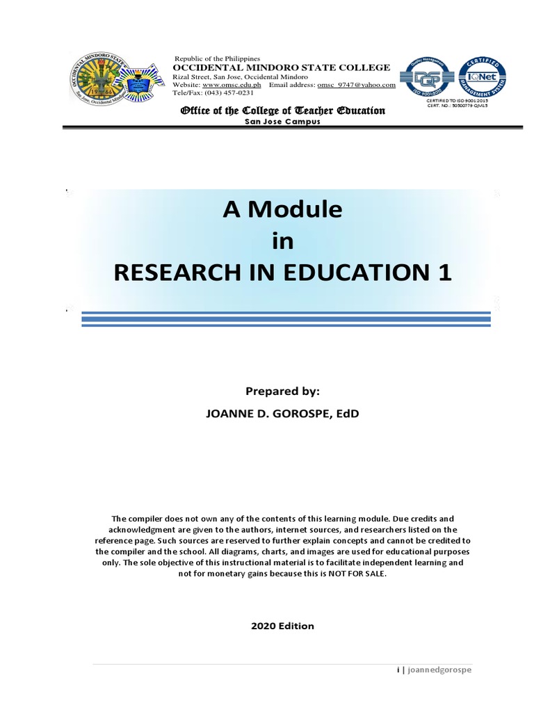A Module in Research in Education 1: Office of The College of Teacher Education | PDF ...