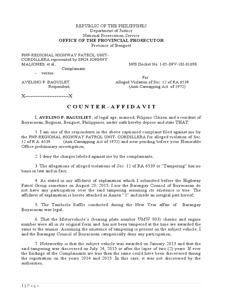 Counter - Affidavit AVELINO BAGUILET 1 | PDF | Affidavit | Justice