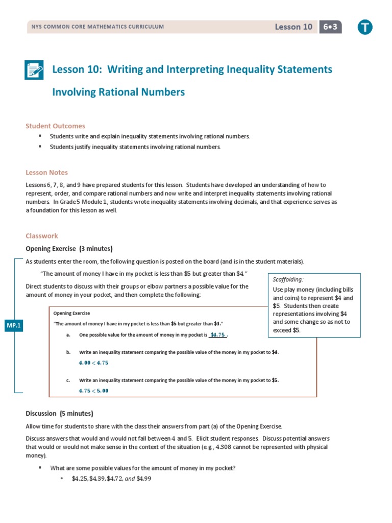 Math g6 m3 Topic B Lesson 10 Teacher | PDF | Numbers | Curriculum