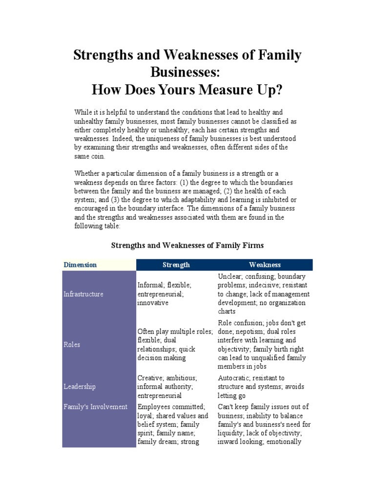 Strengths and Weaknesses of Family Businesses | PDF | Decision Making ...