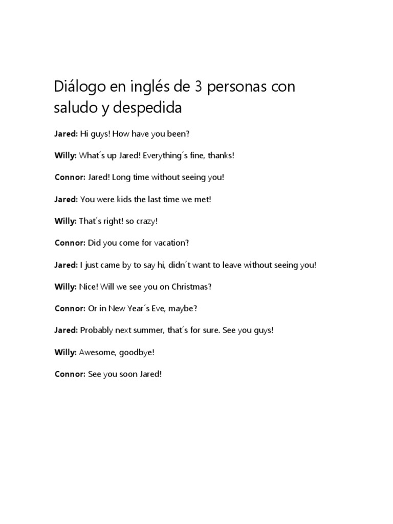 Diálogo en Inglés de 3 Personas Con Saludo y Despedida | PDF | Estudios ...