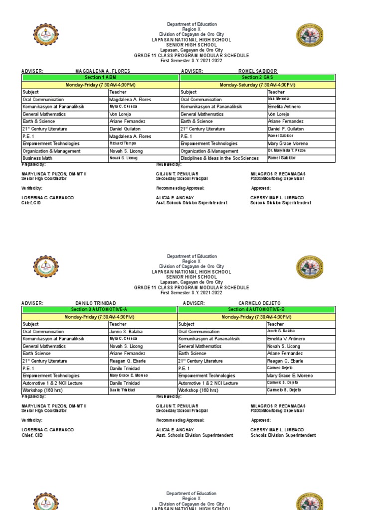 Edited Class Program Sy 2021 2022 Senior High | PDF