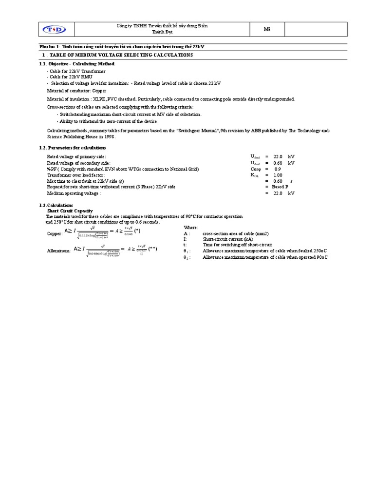 Calculation Wire and Cable | PDF | Insulator (Electricity) | Transformer