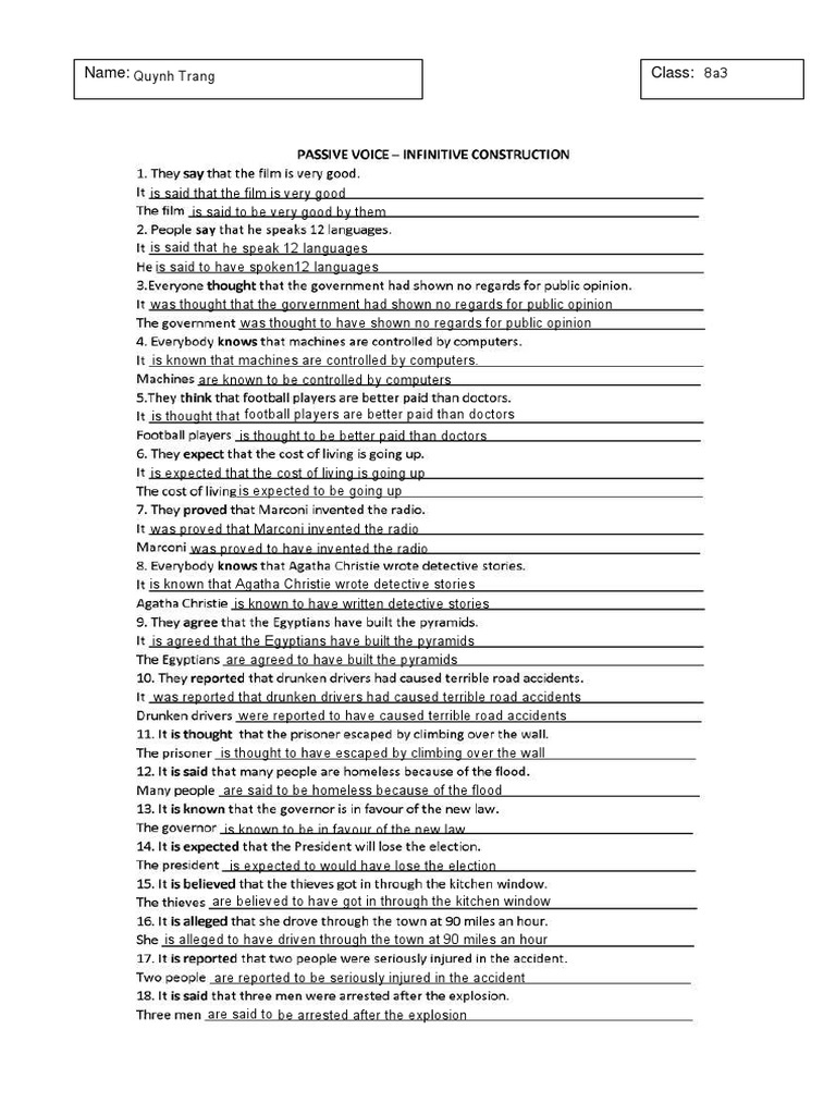 Passive Voice Practice Sentences | PDF