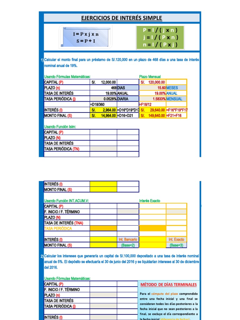 Cálculo de intereses simples y compuestos para diferentes escenarios de ...