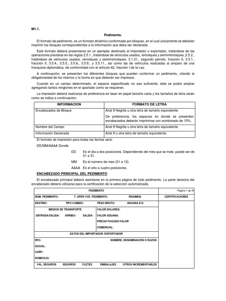 Formato de Pedimento M1.1 | PDF | Código de barras | Comercio