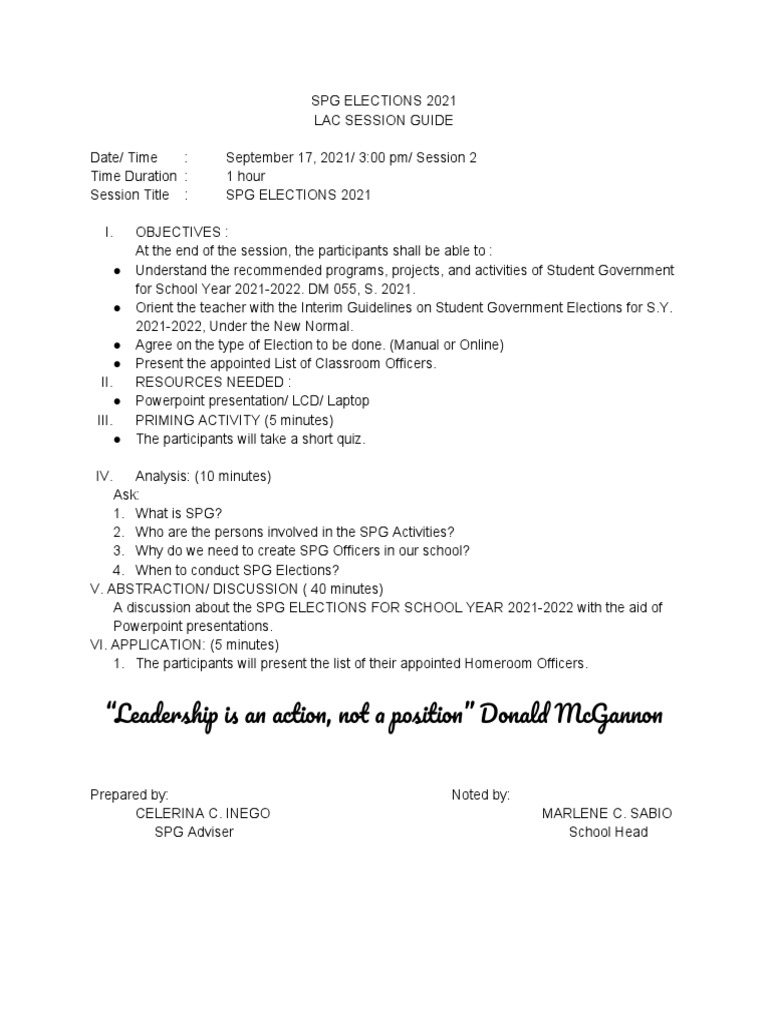 SPG Elections Lac Session Guide | PDF