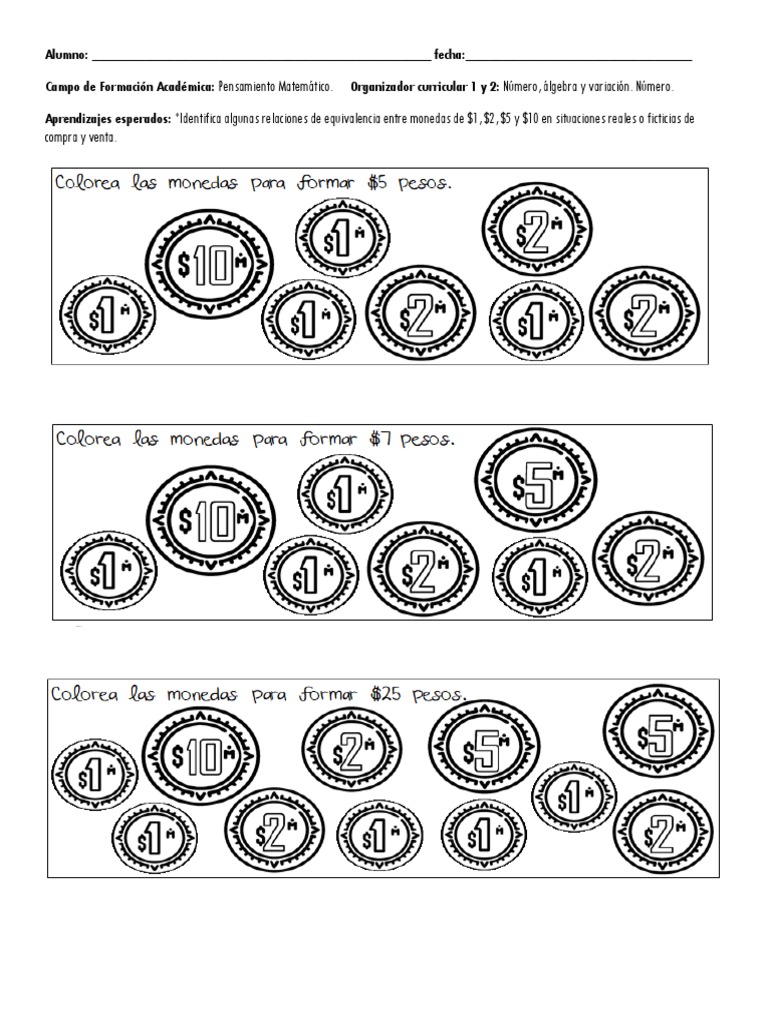 Hojas De Trabajo Con Monedas Para Primer Grado Dinero Y Monedas Primer