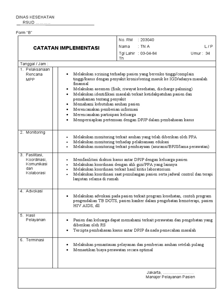Contoh Pengisian Form B Implementasi | PDF