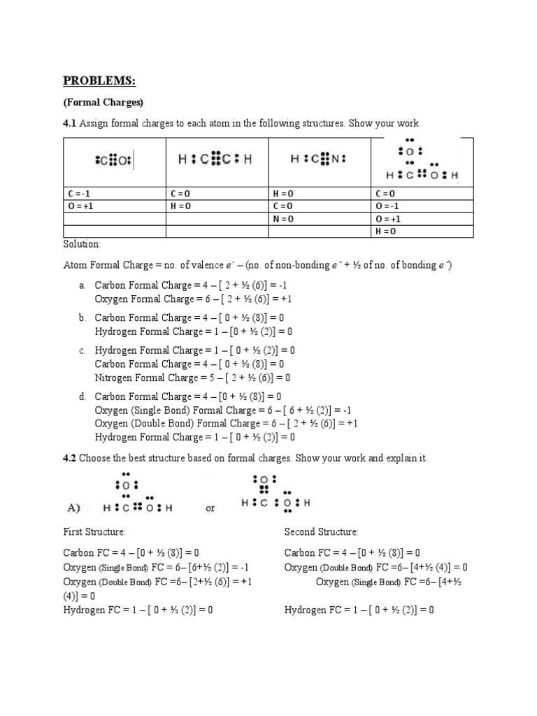 Problems:: (Formal Charges) 4.1 Assign Formal Charges To Each Atom in ...