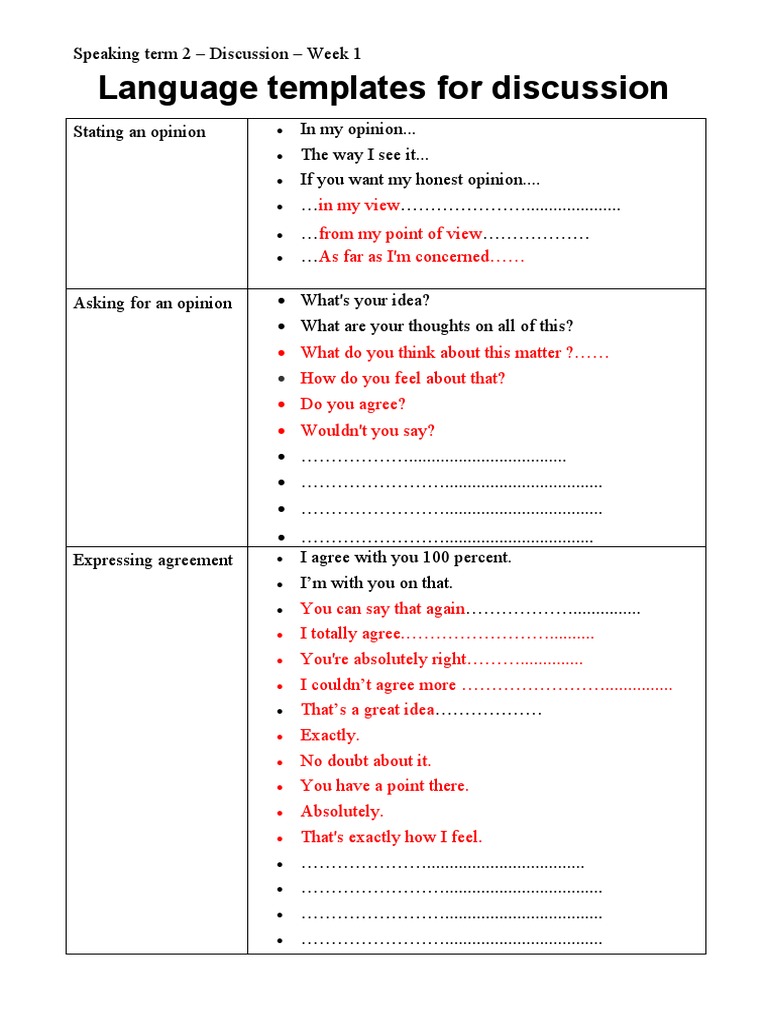 4.language Templates For Discussion - Task | PDF