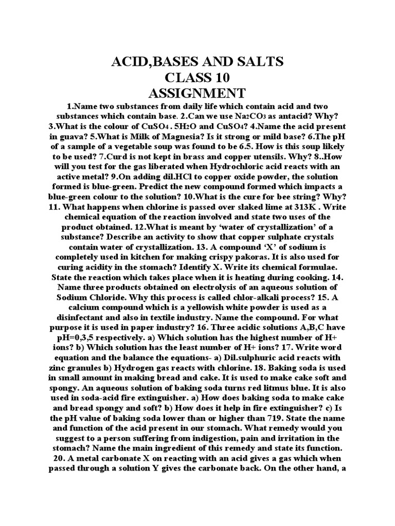 CBSE Class 10 Science - Acids Bases and Salts | PDF | Acid | Chlorine