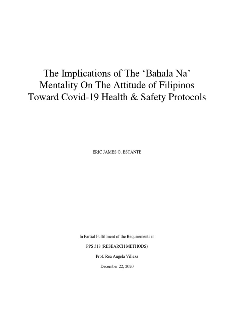 Bahala Na Mentality and Covid-19 Compliance | PDF | Attitude ...