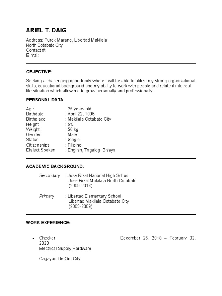 Ariel T. Daig: Objective | PDF | Career & Growth