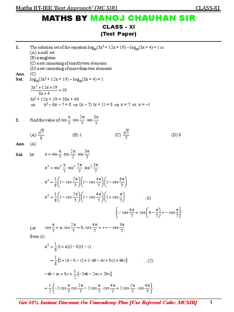 Maths IIT-JEE Practice Test: Analyzing Solutions to Challenging ...