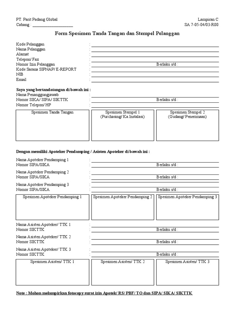 Form Tanda Tangan Pelanggan PT Parit Padang Global | PDF