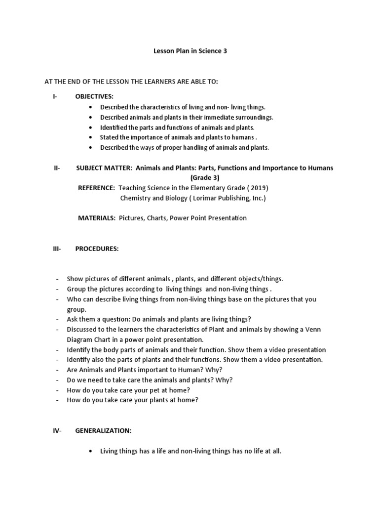 Lesson Plan in Science 3animals and Plants | PDF | Life | Lesson Plan