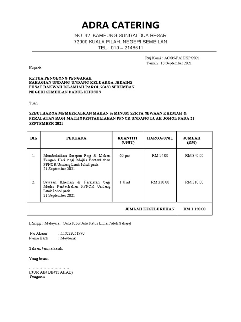 Sebut Harga Adra Catering 2021 | PDF