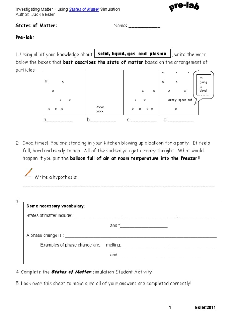 States of Matter: Name: - Pre-Lab | PDF | Matter | Condensed Matter Physics