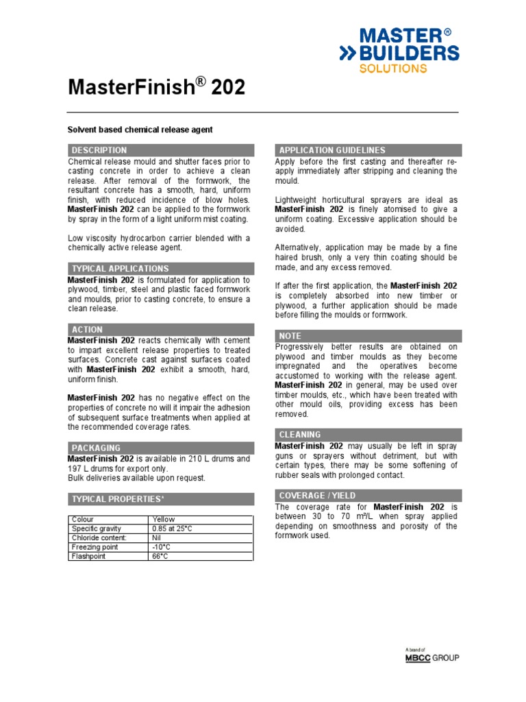 Masterfinish 202: Description Application Guidelines | PDF | Concrete | Industrial Processes