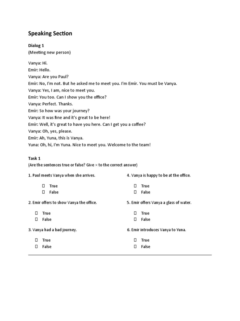 Speaking Section: Dialog 1 | PDF