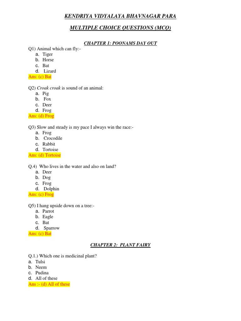 Class 3 EVS MCQs with Answers | PDF | Art | Science & Mathematics