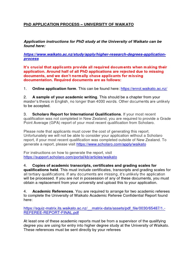 PHD Application Process - University of Waikato | PDF | University ...