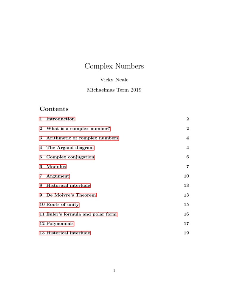 Complex Numbers: Vicky Neale Michaelmas Term 2019 | PDF | Complex ...