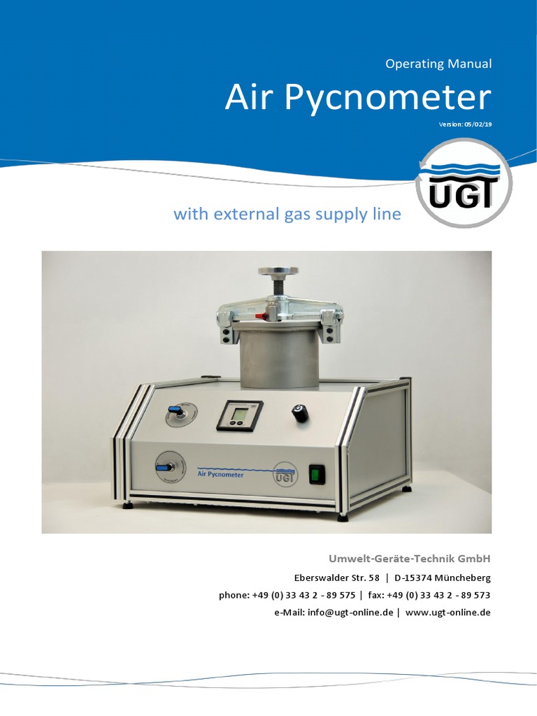 Air Pycnometer With External Gas Supply Line Manual | PDF | Pressure ...