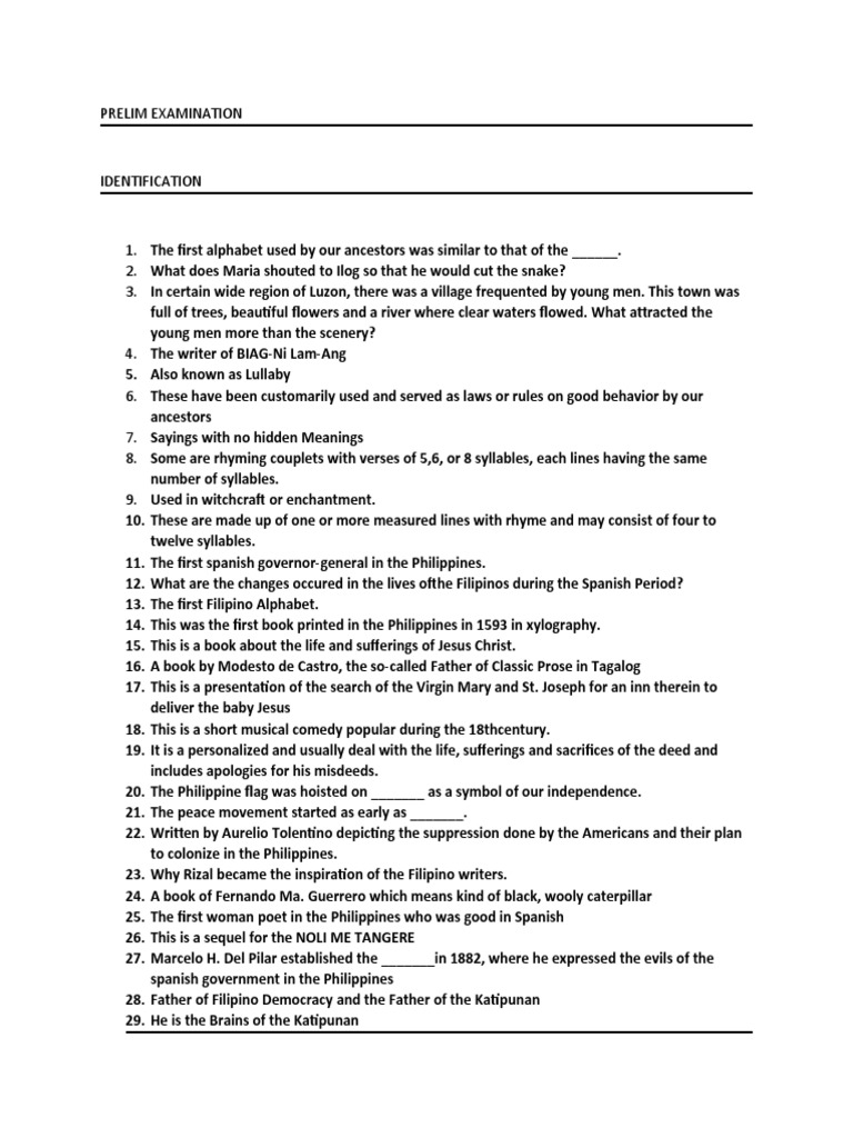 Prelim Examination | PDF | Philippines