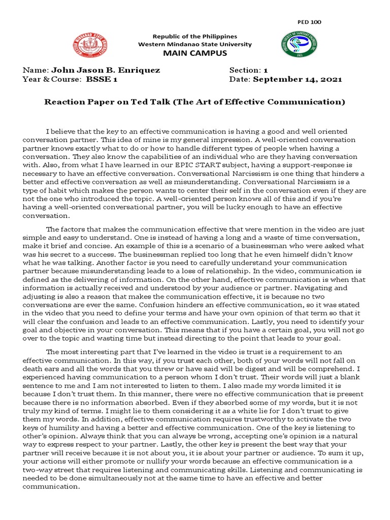 Reaction Paper The Art of Effective Communication | PDF | Communication ...