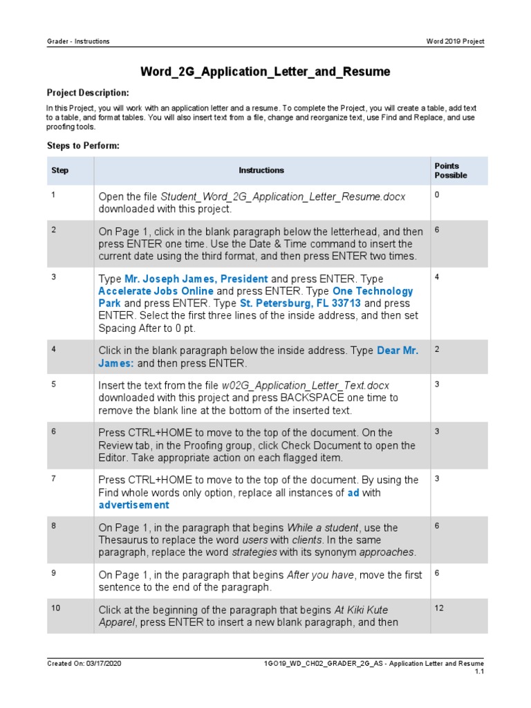 Word 2G Application Letter and Resume Instructions | PDF | Paragraph ...