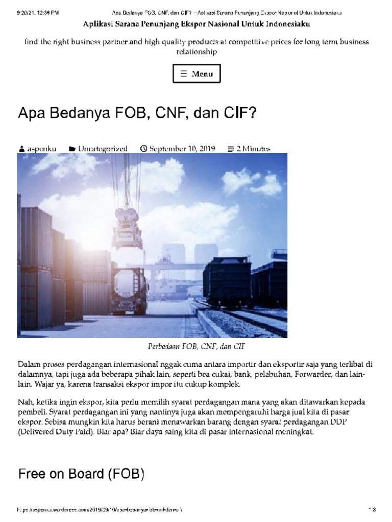 Apa Bedanya FOB, CNF, Dan CIF - Aplika... Jang Ekspor Nasional Untuk ...