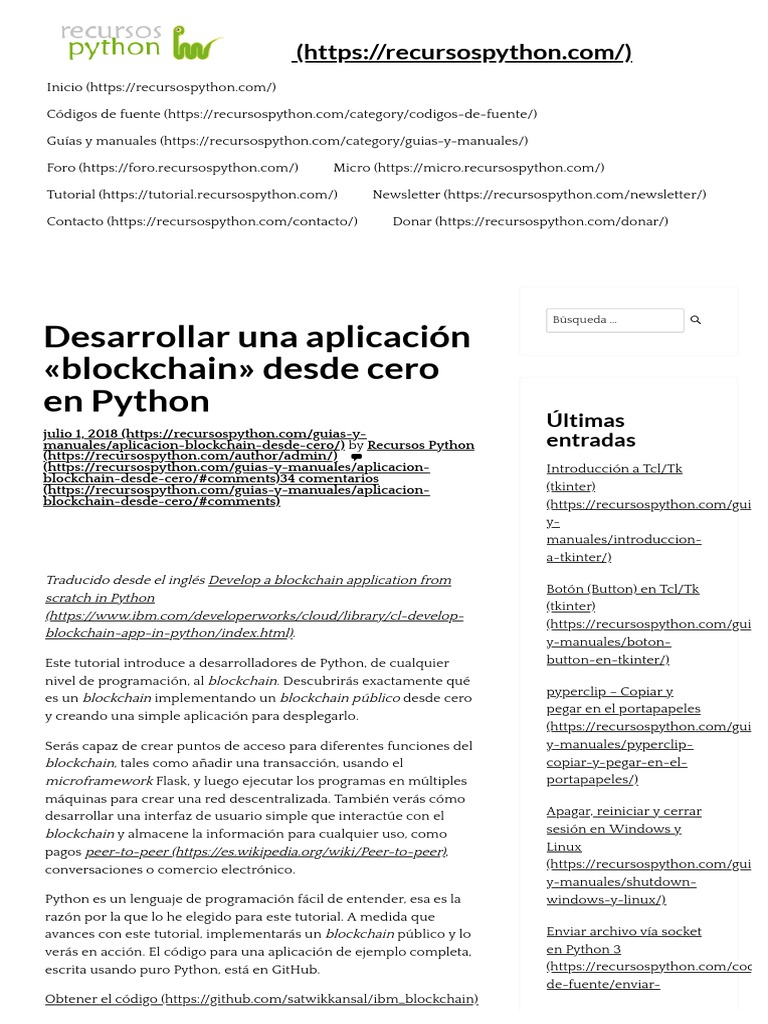 Desarrollar Una Aplicación Blockchain Desde Cero en Python - Recursos Python | PDF | Bitcoin ...