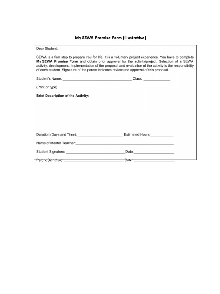 My SEWA Promise Form (Illustrative) | PDF
