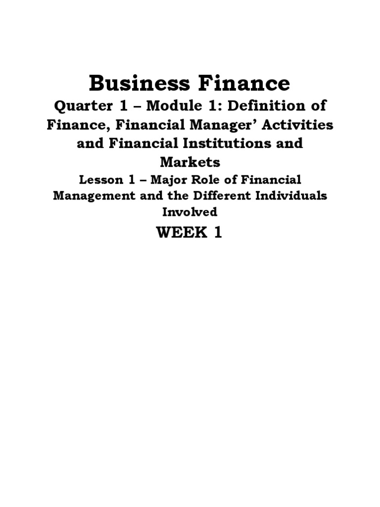 Business Finance Quarter1 Module 1 1 Week 1 1 Pdf Public Finance