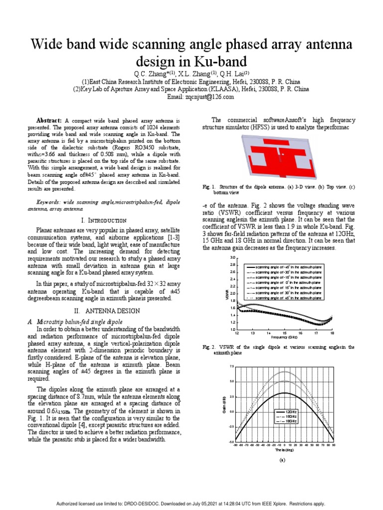 Wide Band Wide Scanning Angle Phased Array Antenna Design in Ku-Band ...