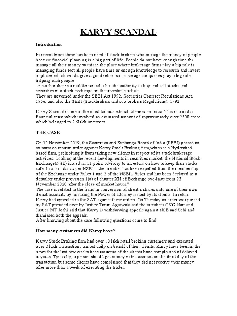 Karvy Scam 1801106 | PDF | Stockbroker | Stocks