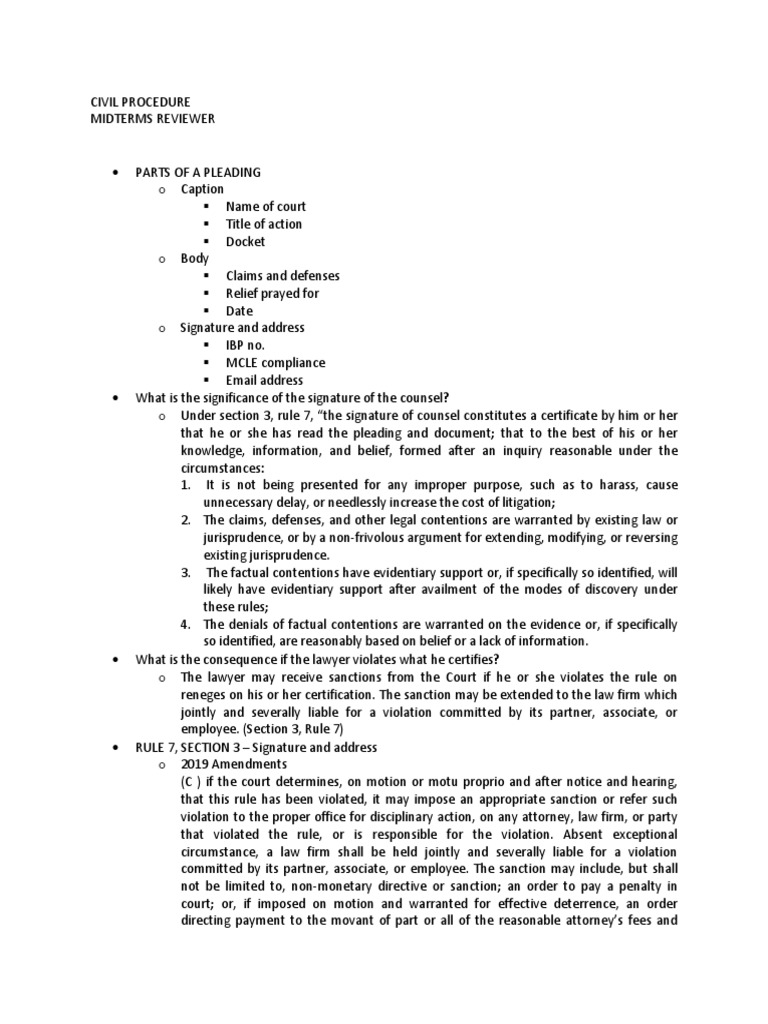 Civil Procedure Midterms Review Guide | PDF | Affidavit | Pleading