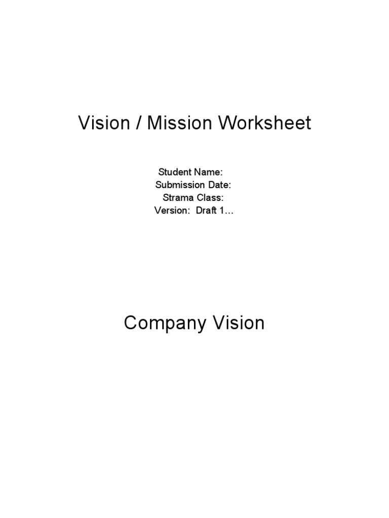 1 Vision & Mission Worksheet | PDF