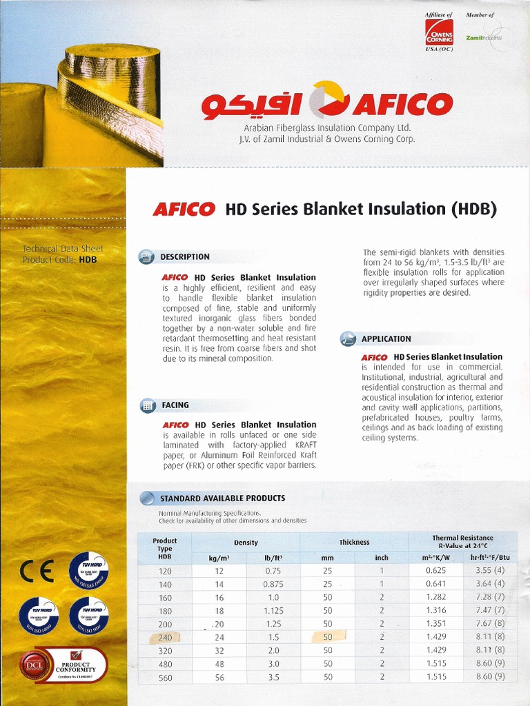 Afico: HD Series Blanket Insulation (HOB) | PDF | Building Insulation ...