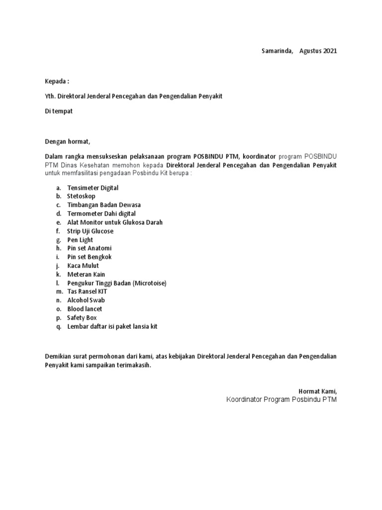 Surat Usulan Posbindu Kit | PDF
