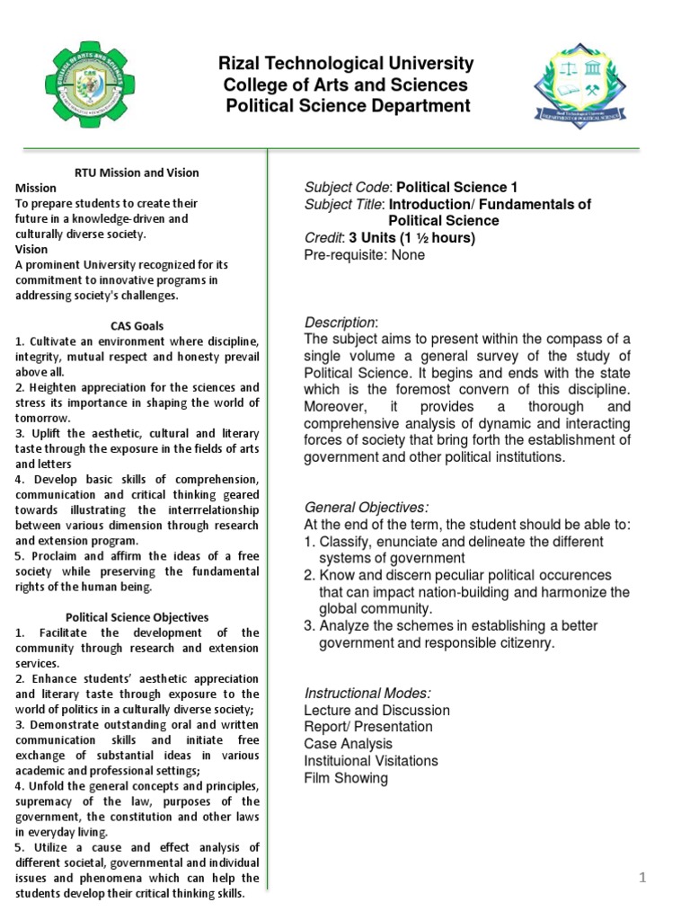 RTU Political Science Course Outline | PDF | Judiciaries | Political ...