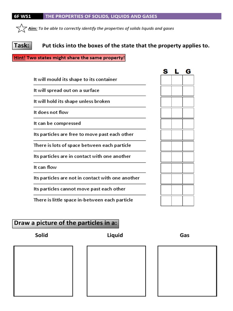6F WS1 Solids Liquids and Gases | PDF