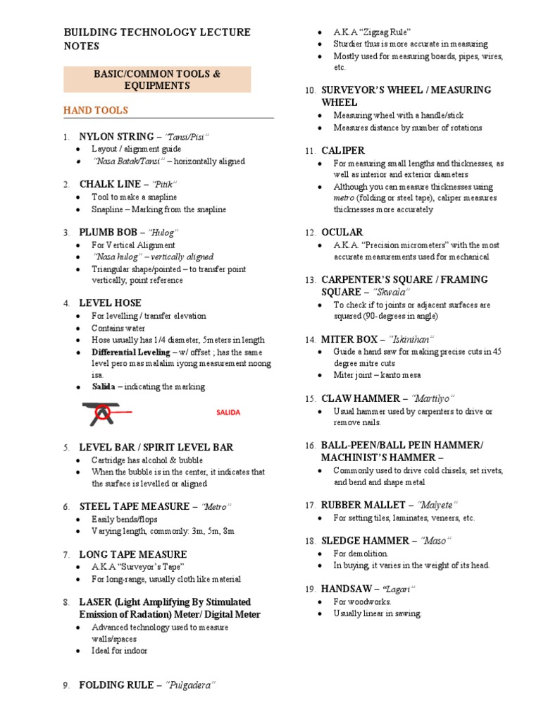 Building Technology Lecture Notes | PDF | Crane (Machine) | Drill