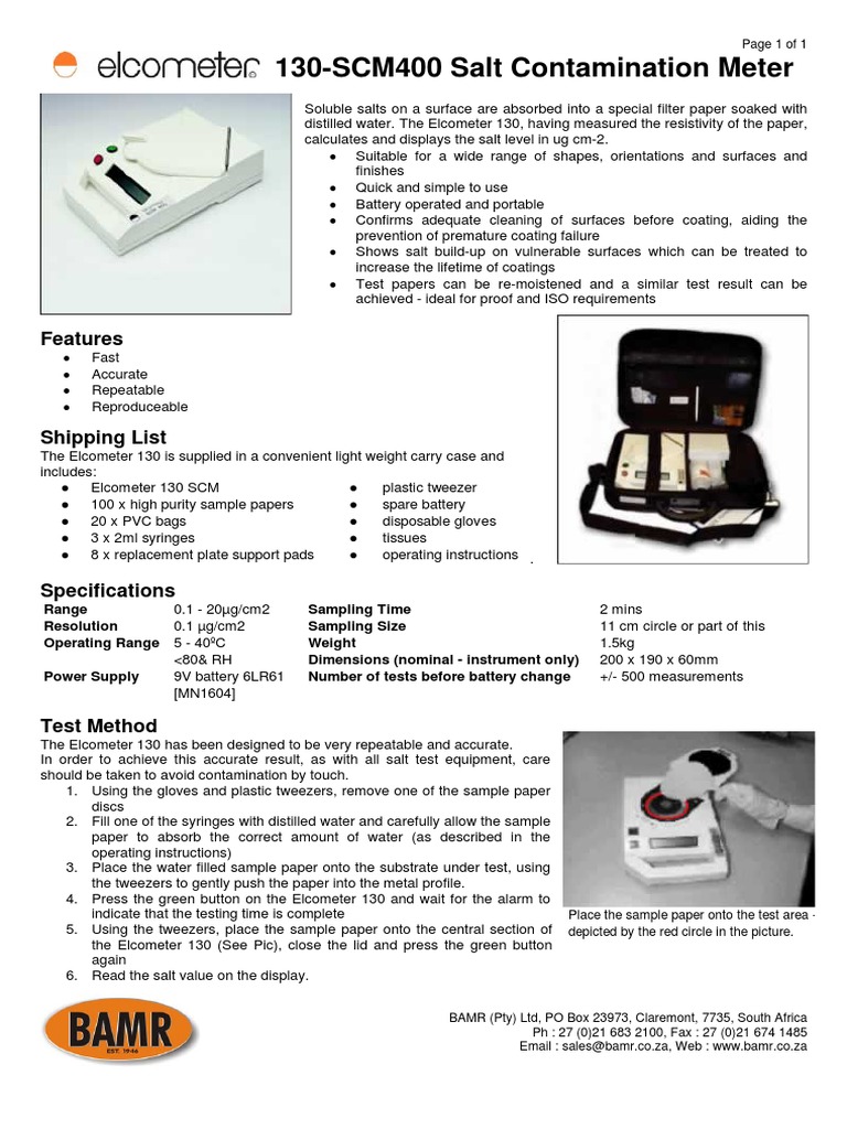 Elcometer 130 Scm400 Salt Contamination Meter Data Sheet | PDF ...