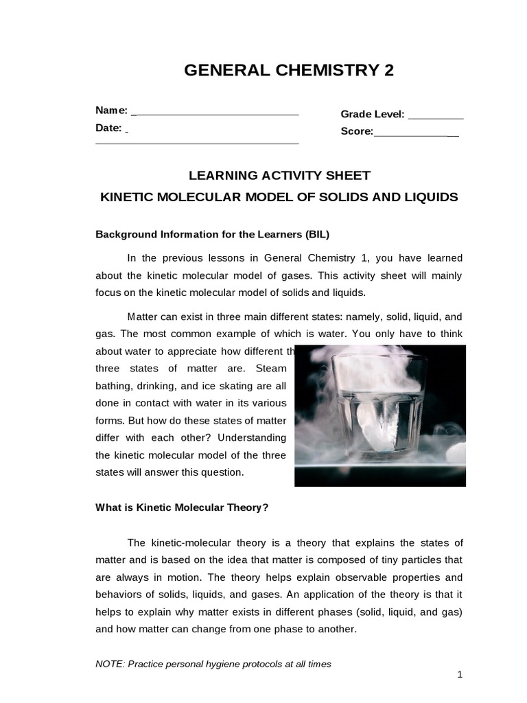 General Chemistry 2: Learning Activity Sheet Kinetic Molecular Model of ...